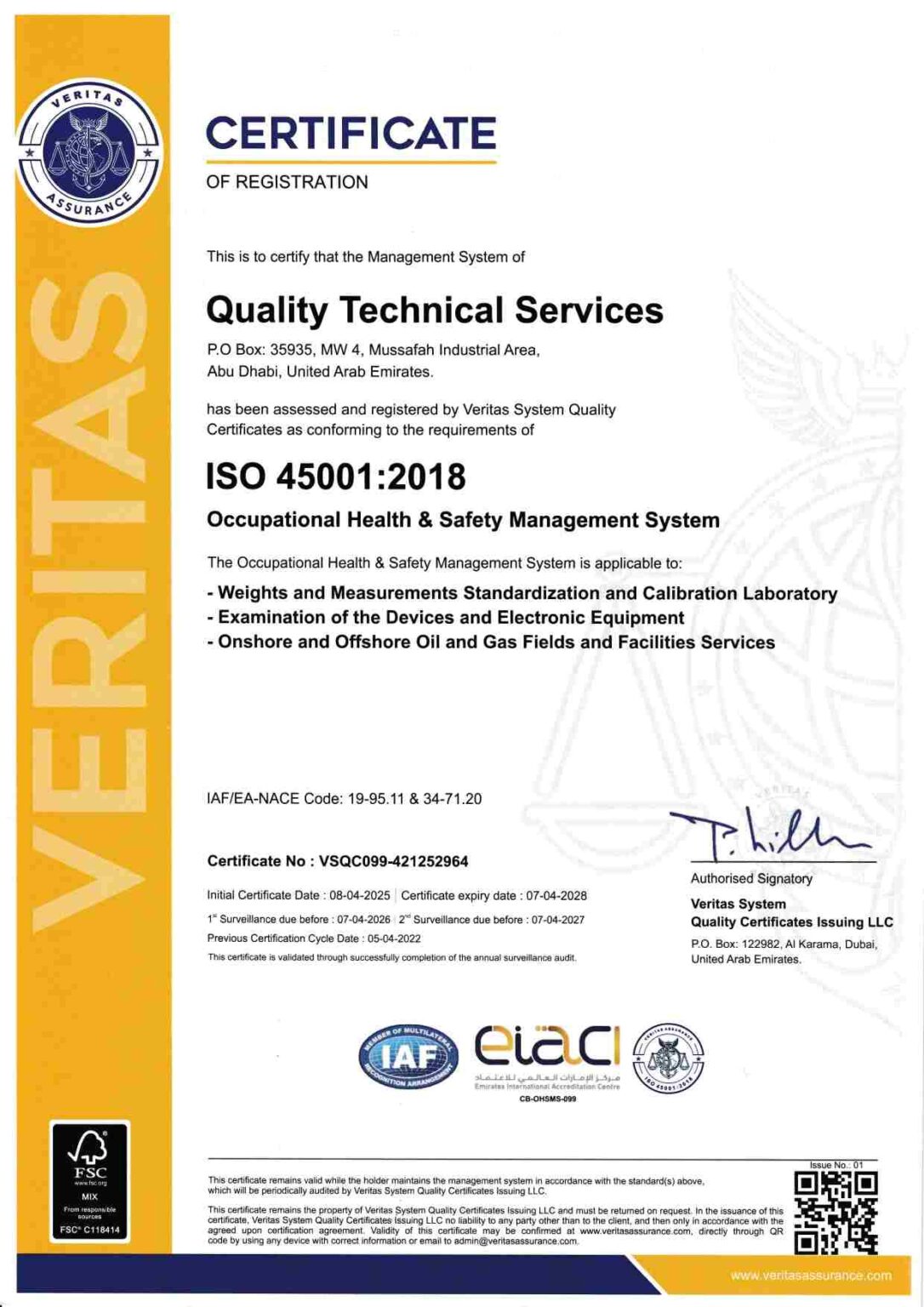 Certificates - Quality Technical Services